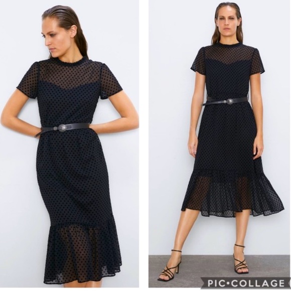 Zara | Dresses | Nwt Zara Black Swiss Dot Midi Dress | Poshmark